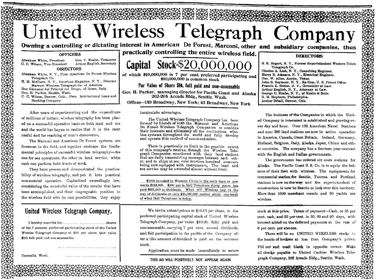 United Wireless Telegraph Advertisement (1906)